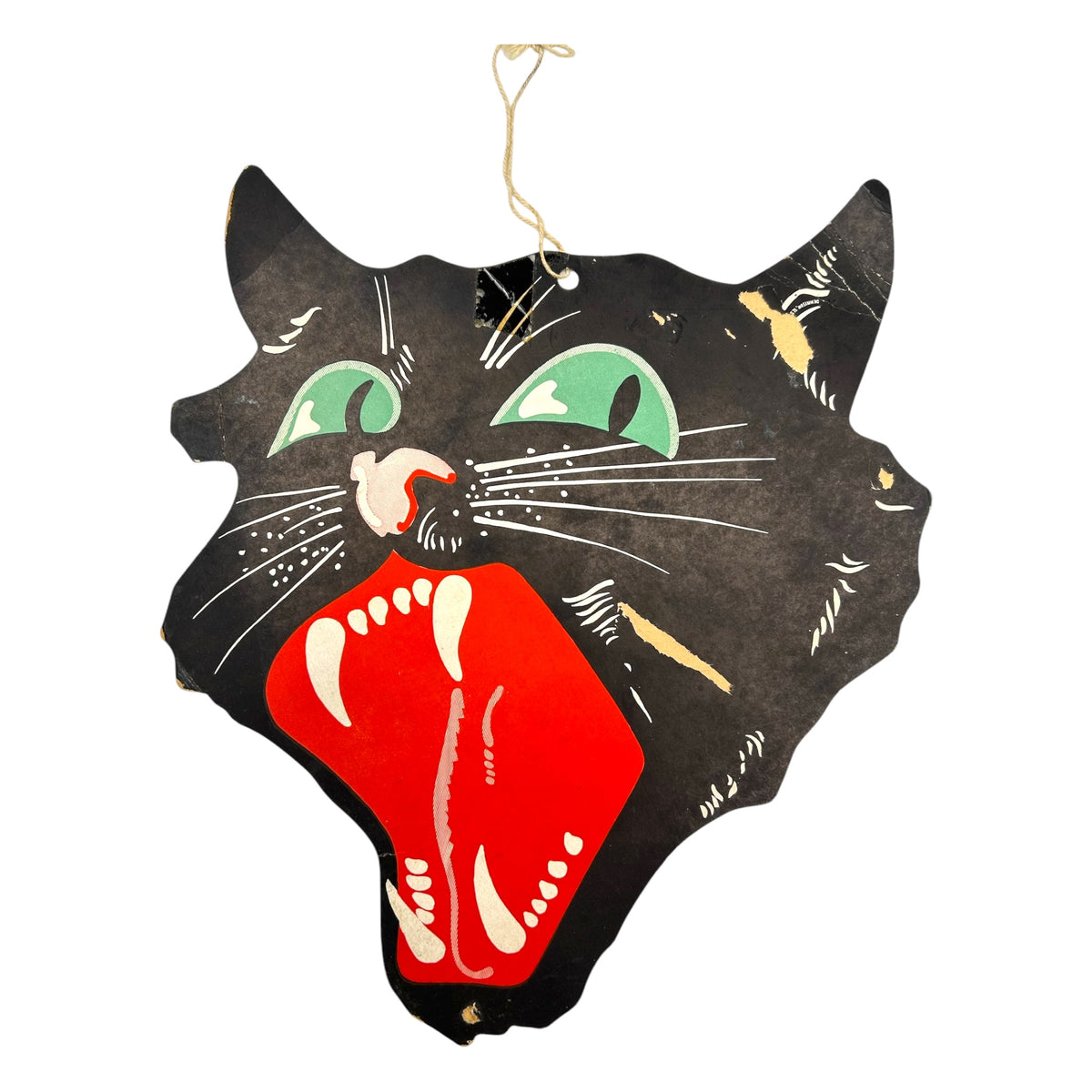 Antique Halloween Dennison Snarling Cat Face Die Cut | Eerie Emporium