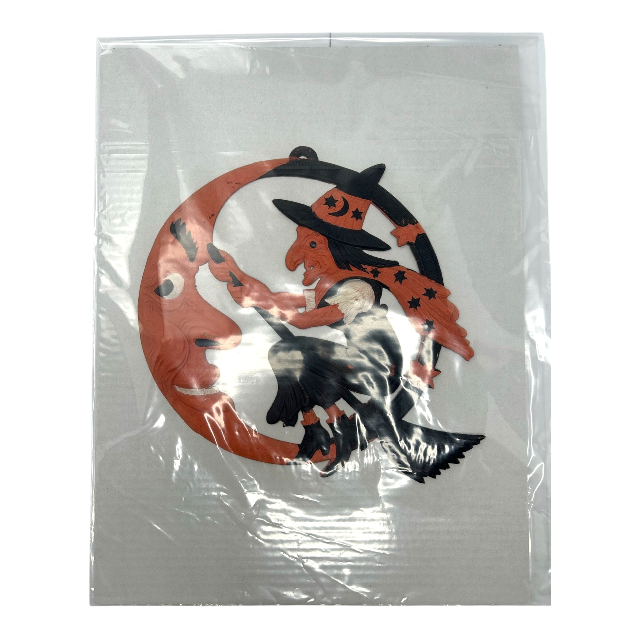 Antique Halloween German Witch + Moon 1920s Die Cut | Eerie Emporium