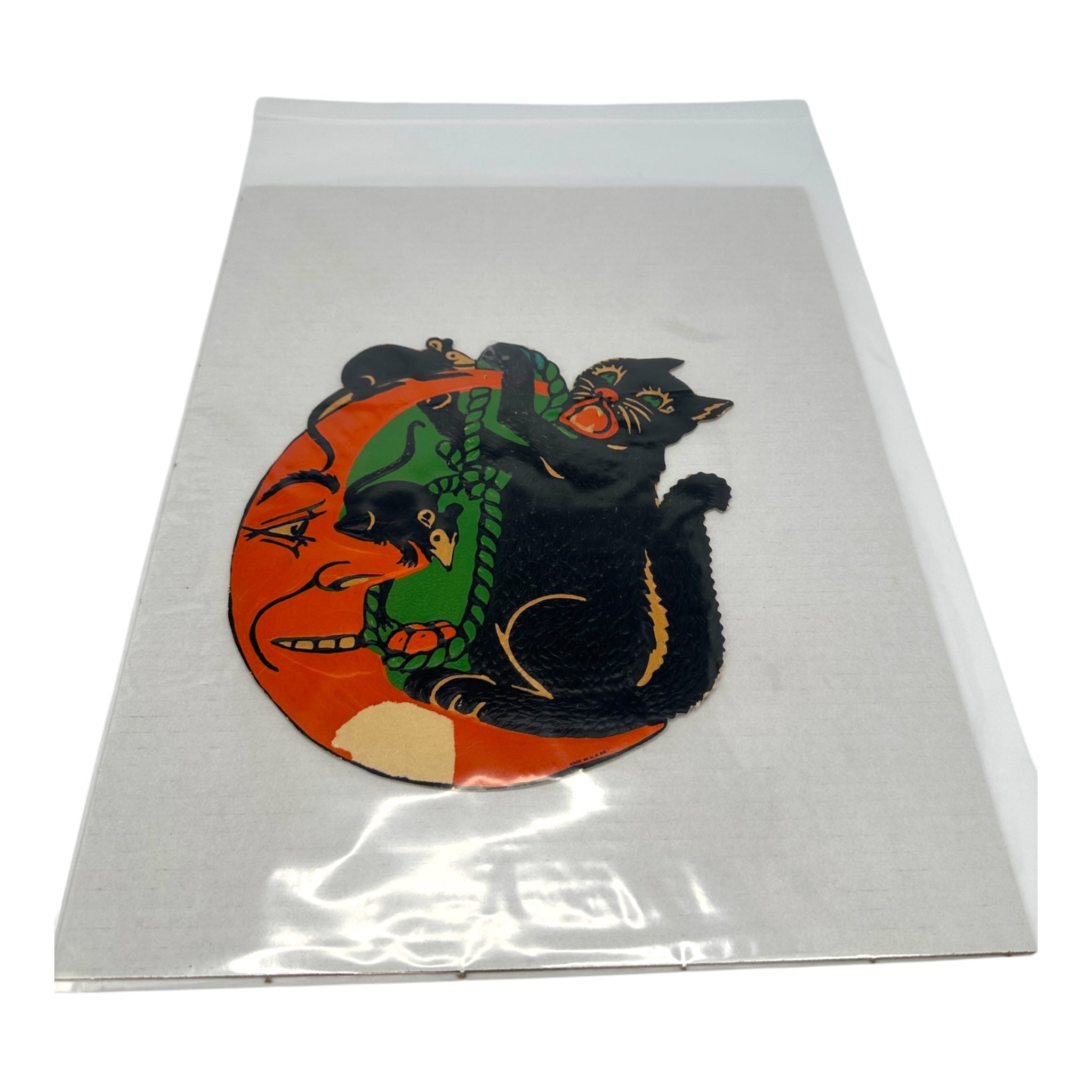 Beistle 1930s Black Cat On Moon + Mice Die Cut | Eerie Emporium