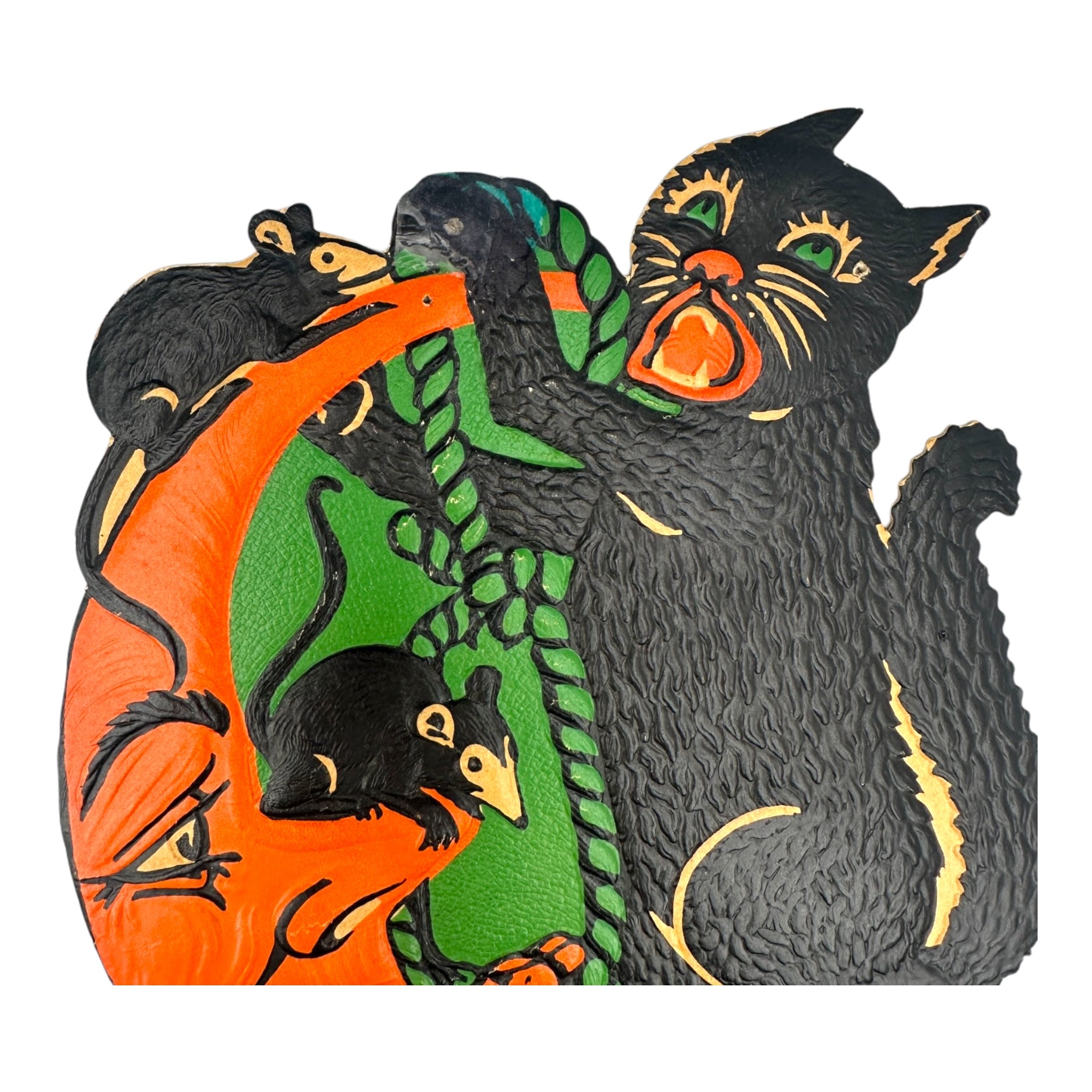 Beistle 1930s Black Cat On Moon + Mice Die Cut | Eerie Emporium