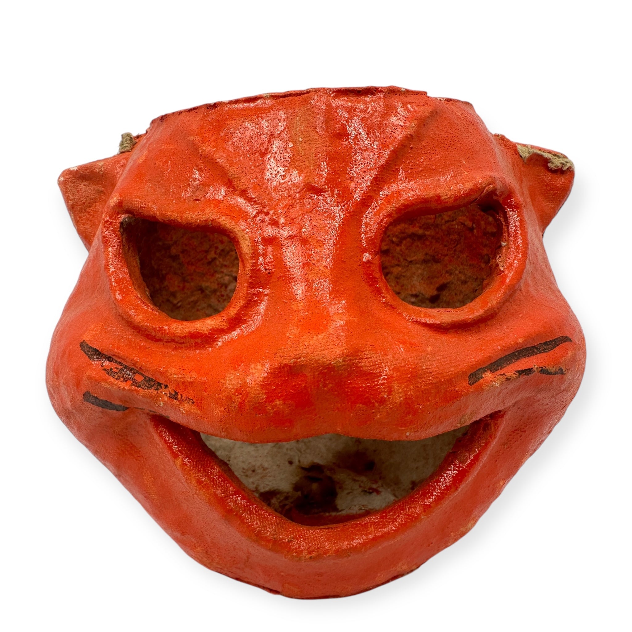 Vintage Halloween Pulp Paper Mache Orange Cat Lantern | Eerie Emporium