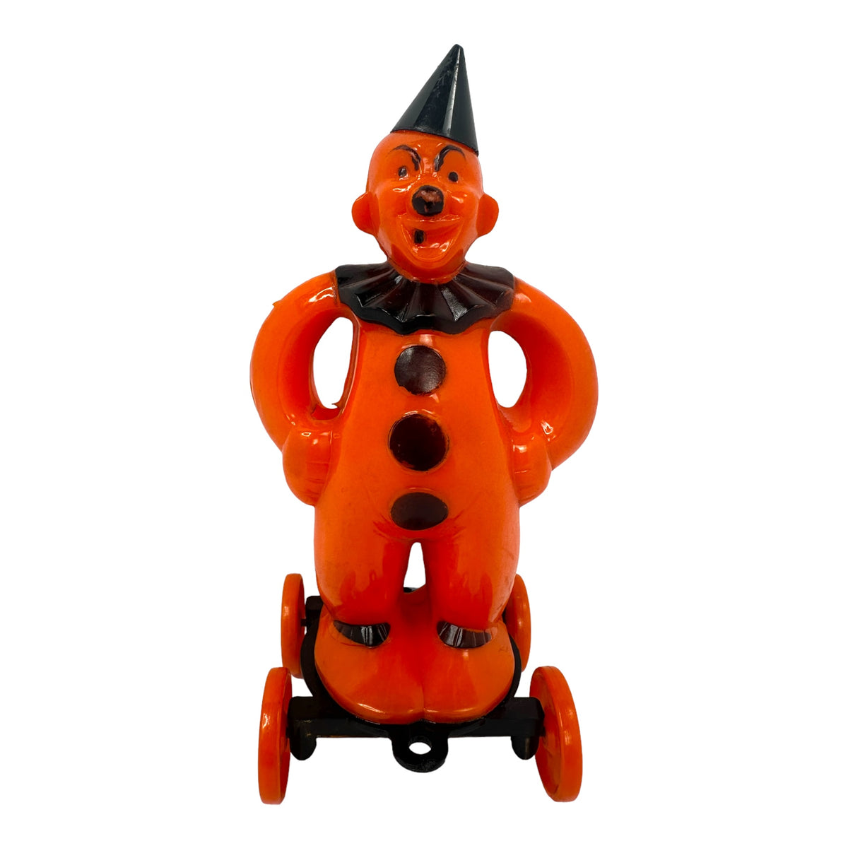 Rosbro Plastic Clown On Wheels Candy Container / Toy | Eerie Emporium